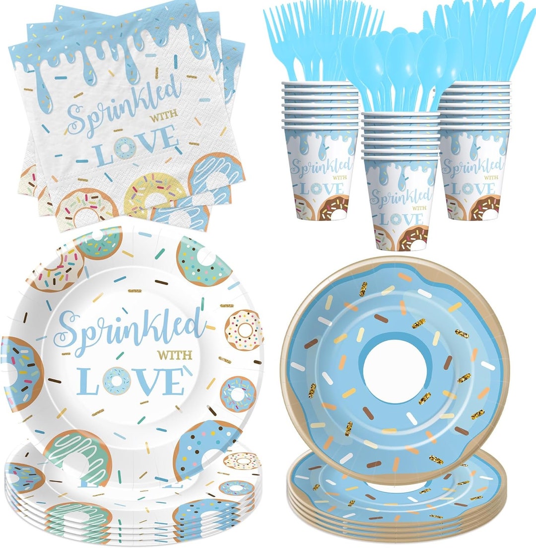 Donut Baby Sprinkle Plates, Napkins, Cups, Forks Disposable Tableware ...
