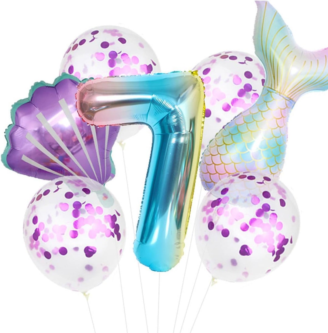 Mermaid 7th Birthday Balloons, Pastel Mermaid Balloons, Purple Blue ...