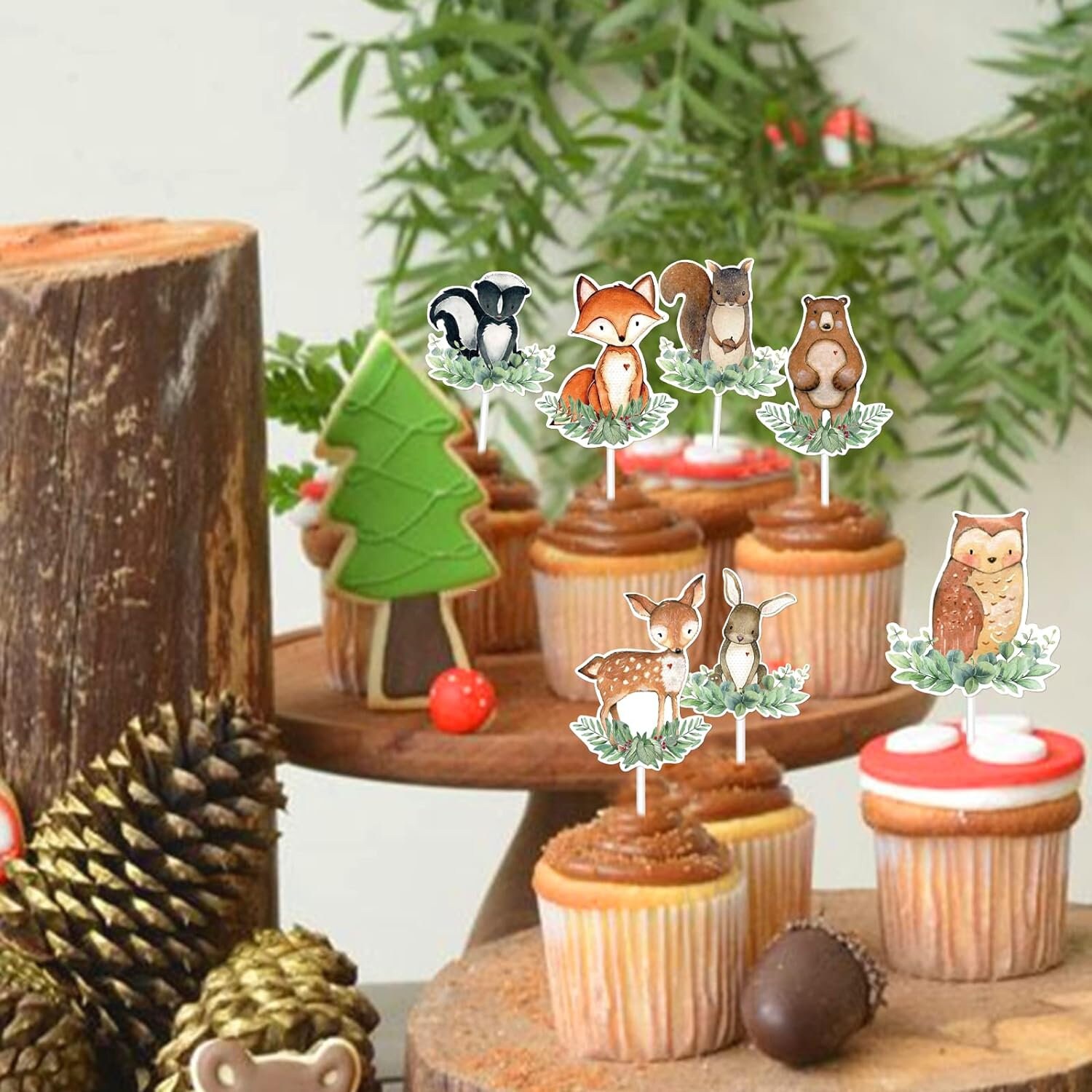 Woodland Animals Cupcake Toppers 48pcs, Forest Animal Birthday Party ...