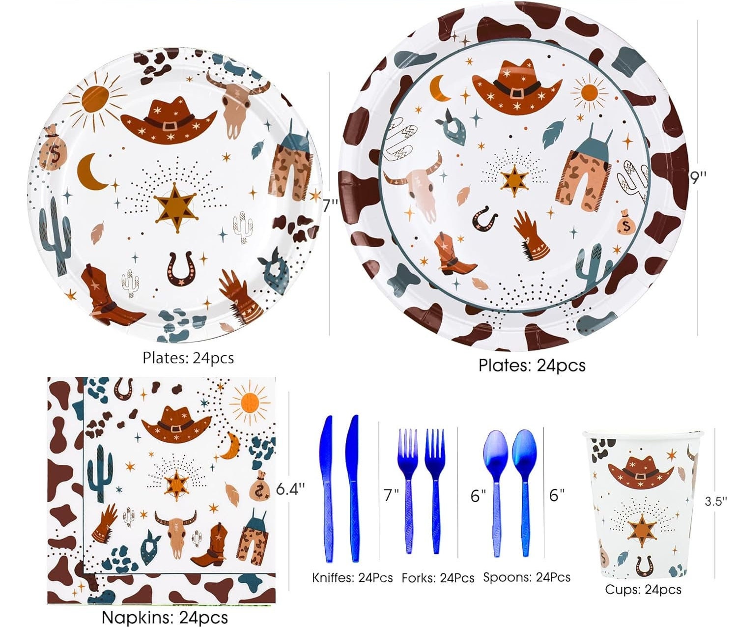 Western Cowboy Party Plates, Napkins, Forks Disposable Tableware Serves ...