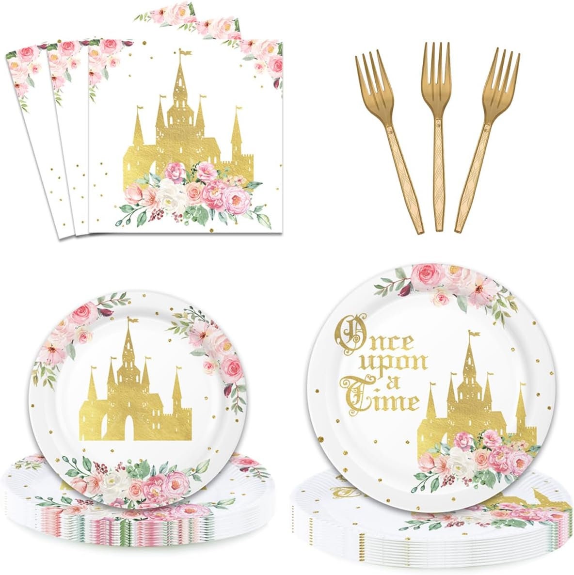 Once Upon a Time Party Plates, Napkins, Forks Tableware Serves 24 Girls ...