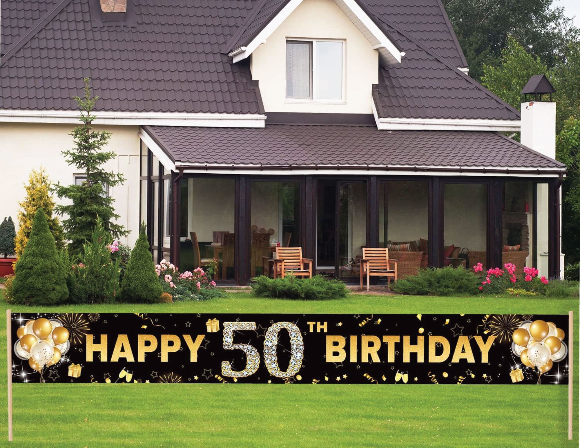 Large 50th Birthday Banner Backdrop Decorations for Women and Men Gold ...