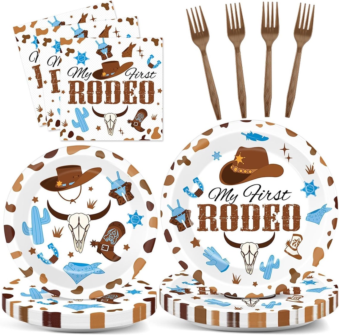 My First Rodeo Birthday Party Plates, Napkins, Forks Disposable ...