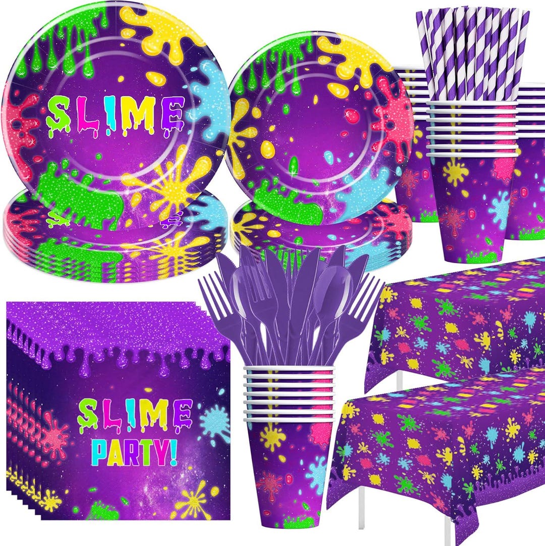 Slime Party Plates, Napkins, Cups, Tablecloth Disposable Tableware ...