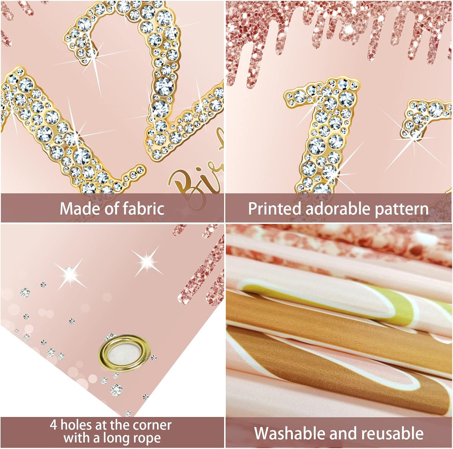 12th Birthday Banner Backdrop Rose Gold Happy 12th Birthday Backdrop ...