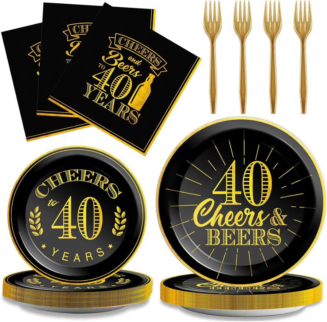 Cheers and Beers to 40 Years Party Plates, Napkins, Forks Disposable ...