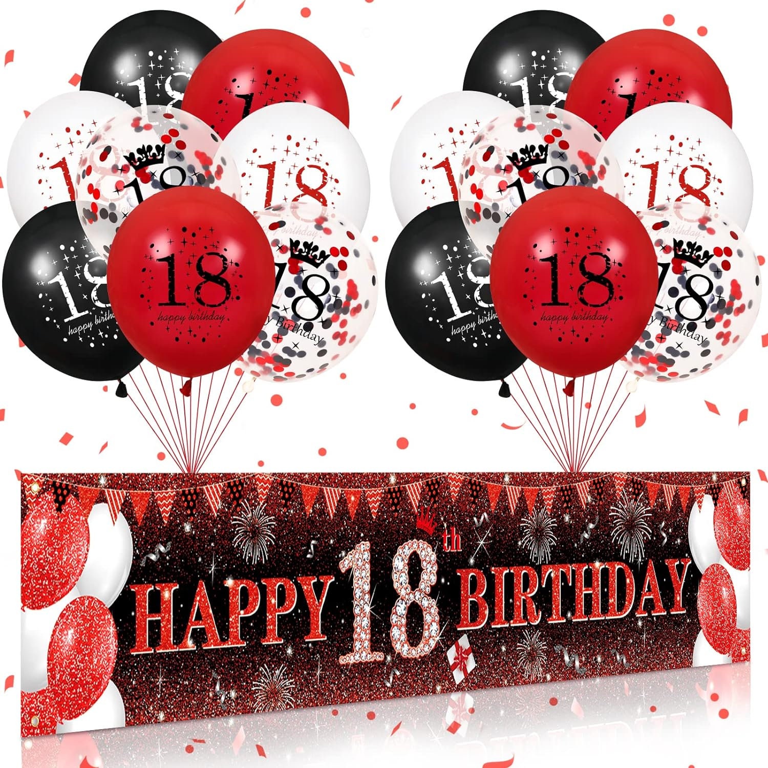 Large 18th Birthday Banner Backdrop and Balloons Decorations Black and ...