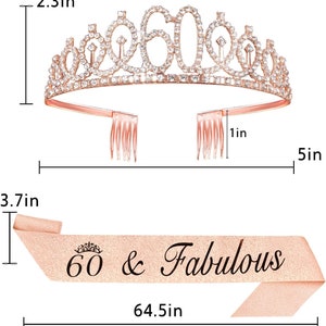 60th Birthday Sash and Tiara for Women, 60 and Fabulous Birthday Sash, Rose Gold 60th Cake ...