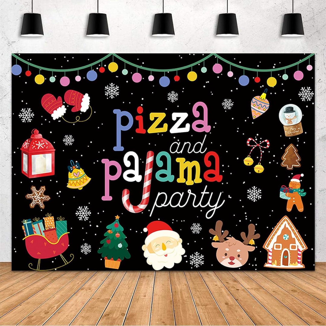 Christmas Pizza and Pajama Party Backdrop Banner, Winter Santa Xmas ...