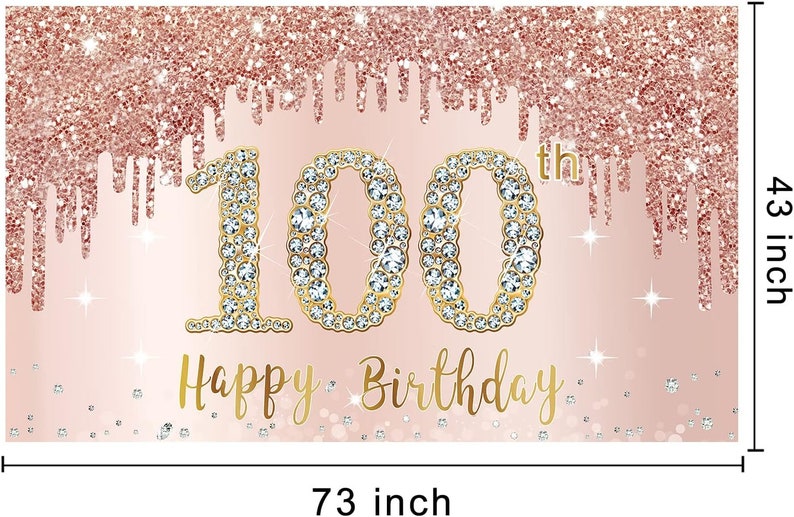 100th Birthday Banner Backdrop Rose Gold Happy 100th Birthday Backdrop ...