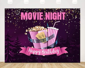 Movie Night Party Backdrop Banner, Movie Theater Cinema Theme Birthday ...
