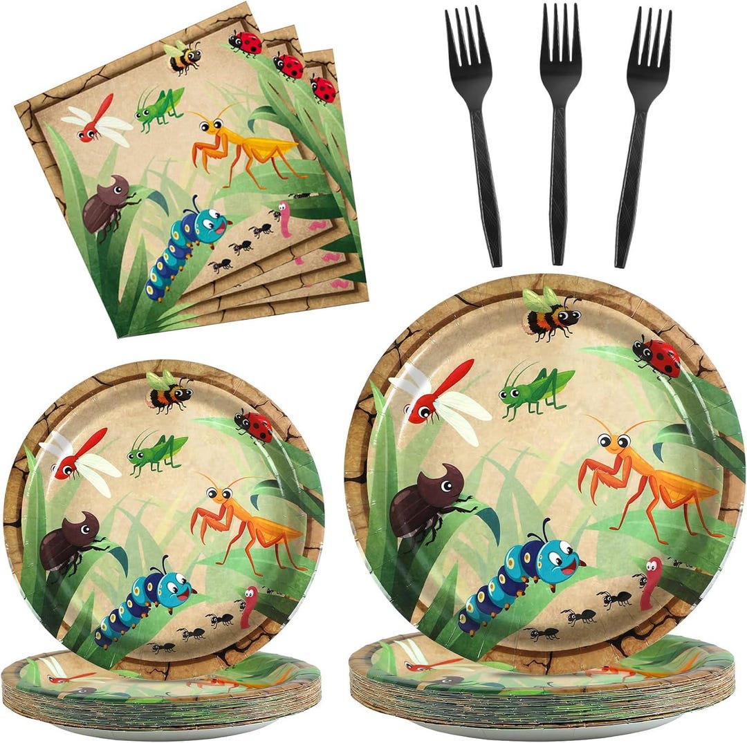 Bug Birthday Party Plates, Napkins, Forks Tableware Serves 25, Kids ...