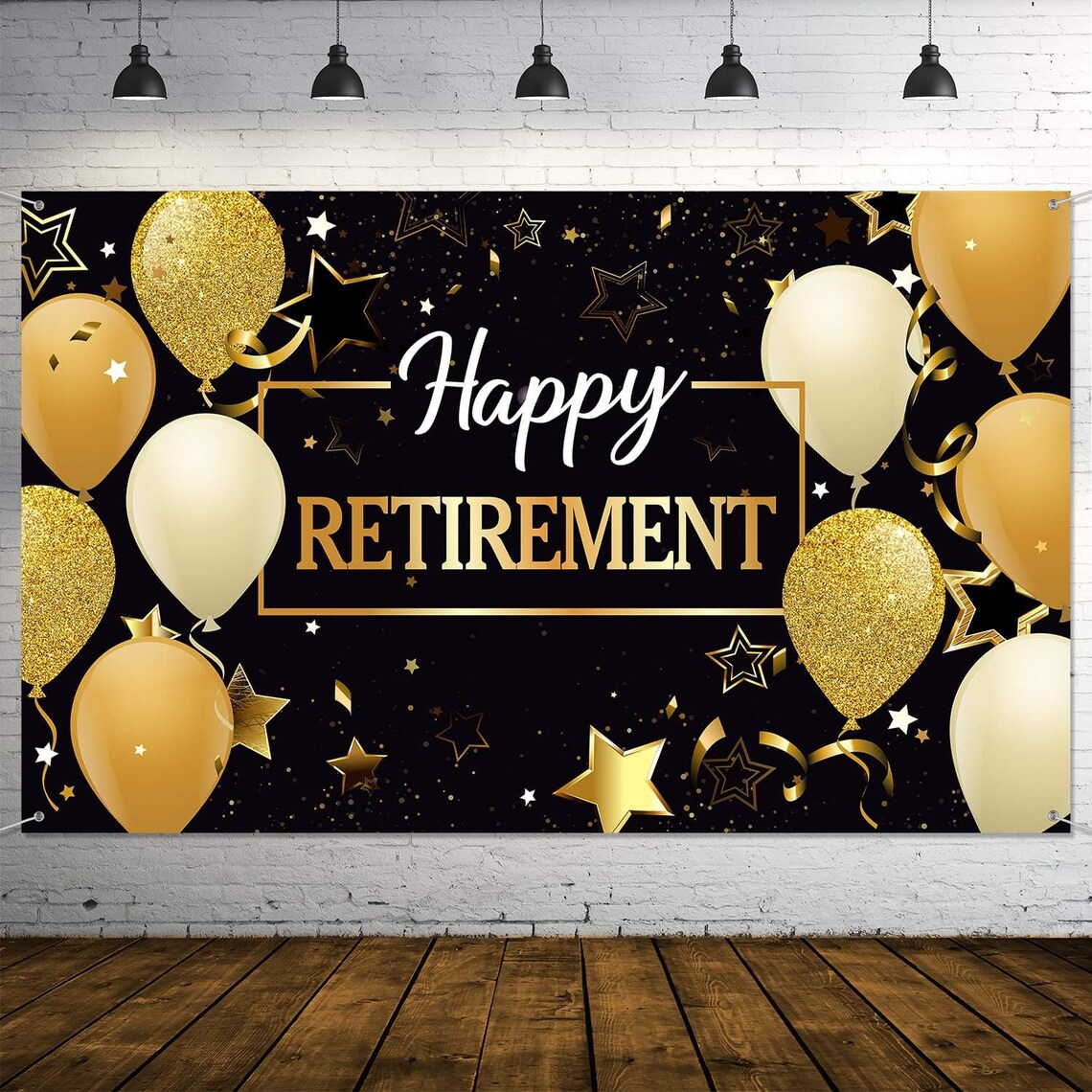 Retirement Banner Backdrop Decorations Men and Women Black and Gold ...