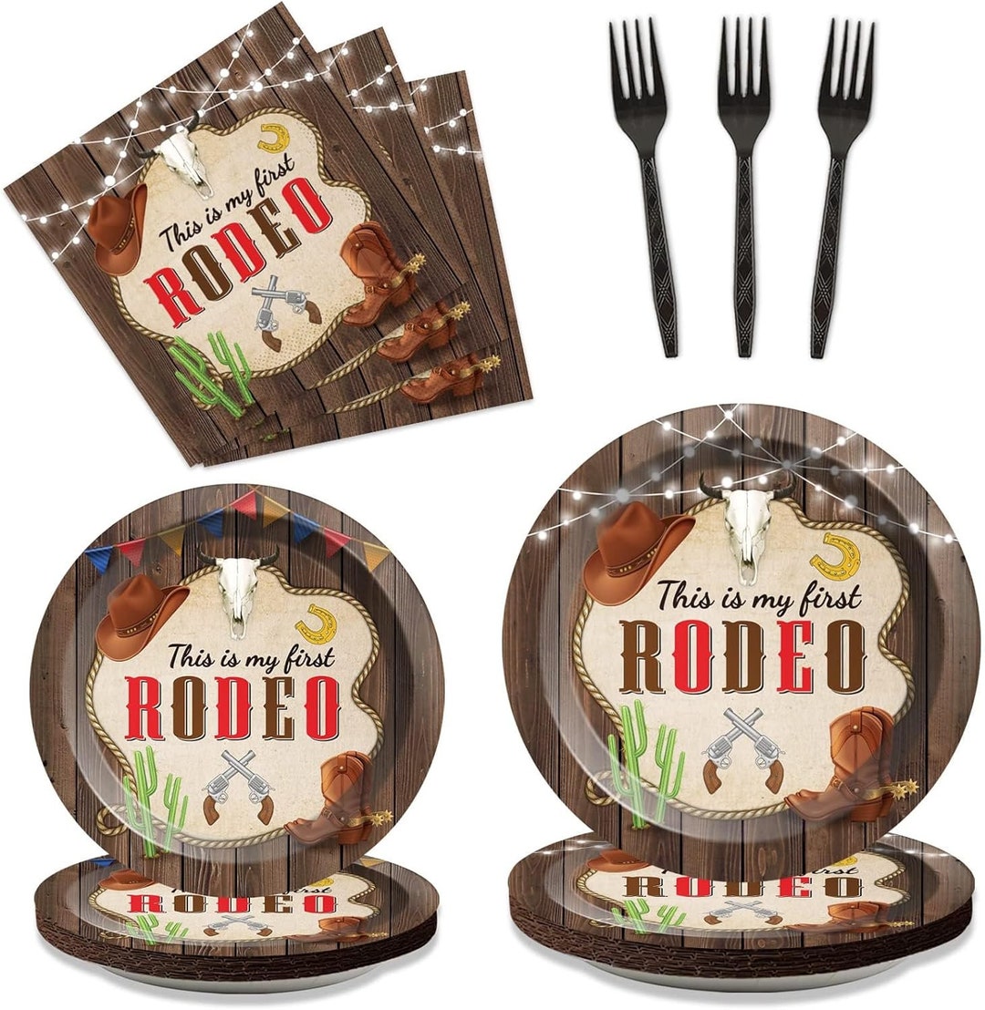 My First Rodeo Birthday Party Plates, Napkins, Forks Disposable ...