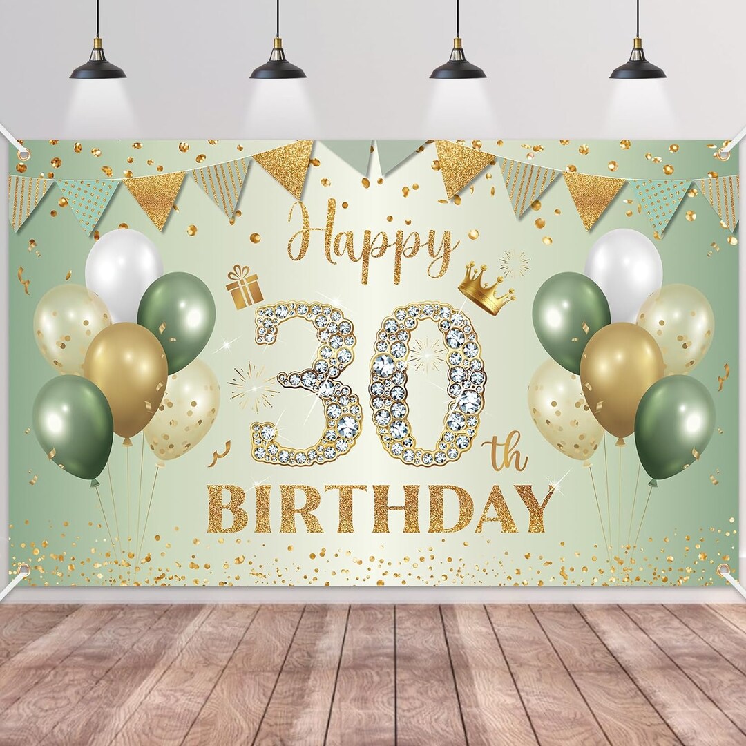 30th Birthday Banner Backdrop Decorations Women Sage Green and Gold ...