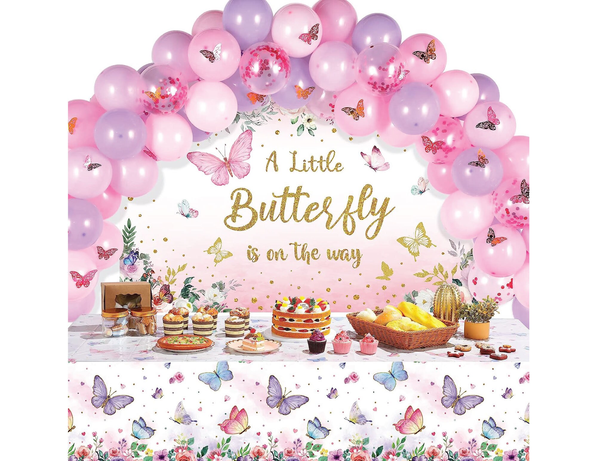 Butterfly Baby Shower Backdrop and Balloon Garland Arch, A Little ...