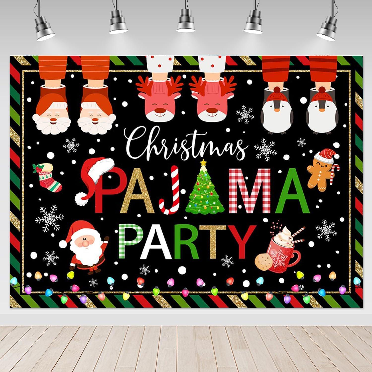 Christmas Pajamas Party Backdrop Banner, Winter Snowman Santa Xmas ...