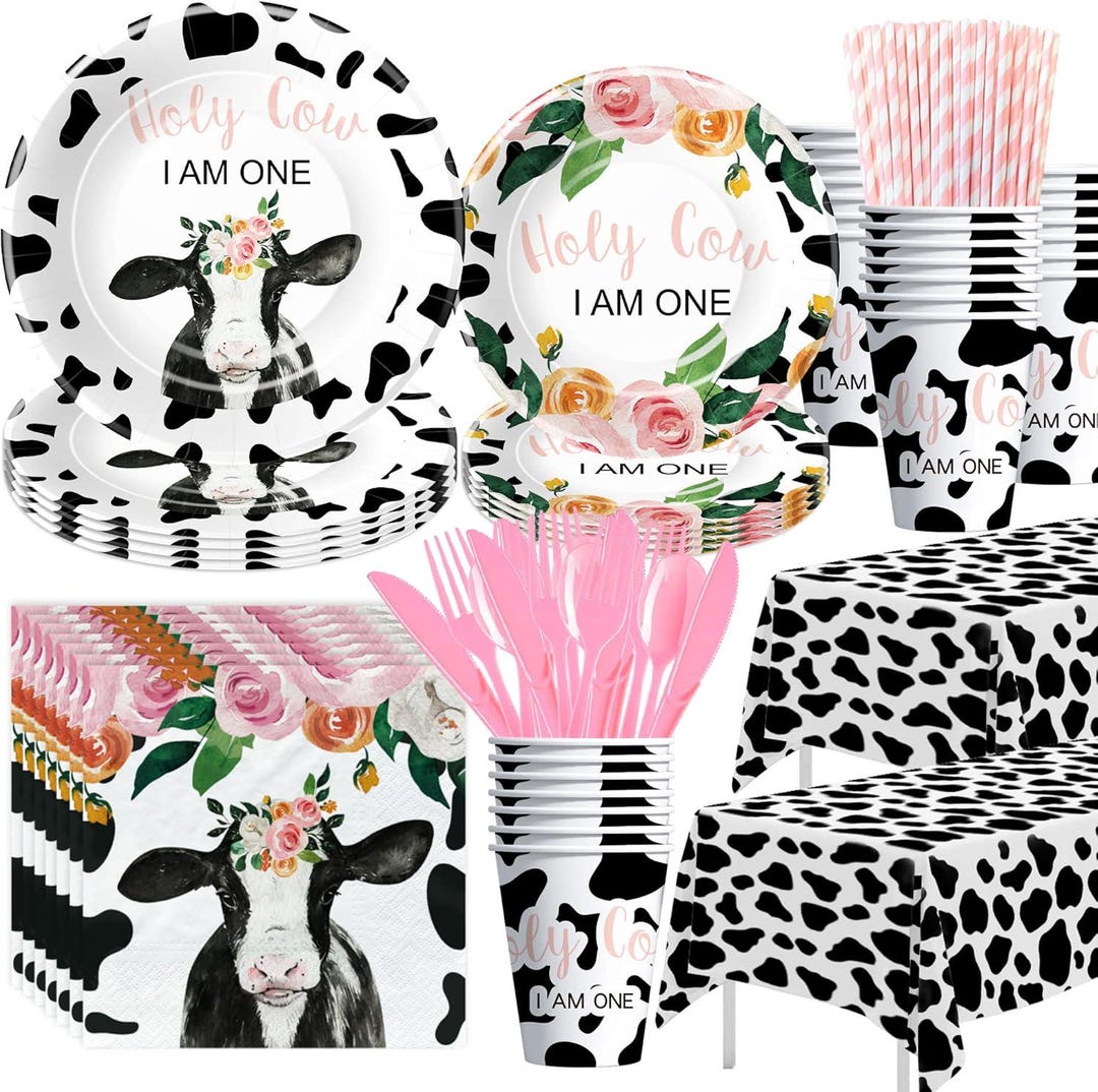Holy Cow Im One 1st Birthday Plates, Napkins, Cups, Tablecloth ...