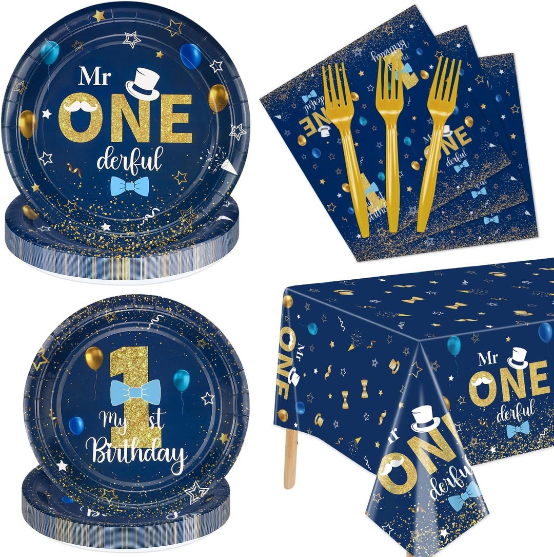 Mr Onederful Birthday Party Plates, Napkins, Forks, Tablecloth ...