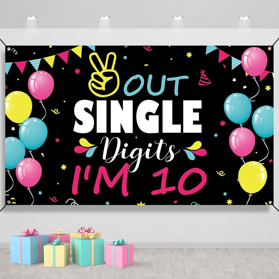 10th Birthday Banner Backdrop Decorations for Girls Double Digits 10 ...
