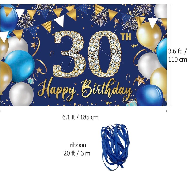 30th Birthday Banner Backdrop Decorations Men and Women Blue - Etsy