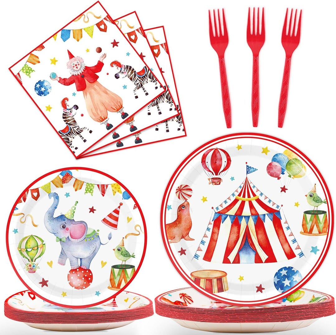 Carnival Theme Party Plates, Napkins, Forks Disposable Tableware Serves ...
