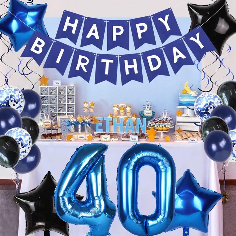 40th BIRTHDAY DECORATIONS Black and Blue 40th Party Supplies 40 Balloon ...