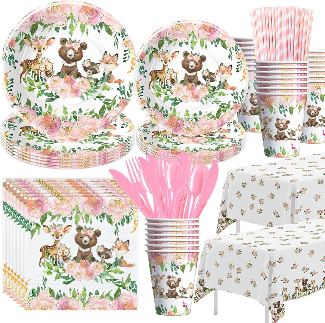 Woodland Animals Party Plates, Napkins, Cups, Tablecloth Disposable ...