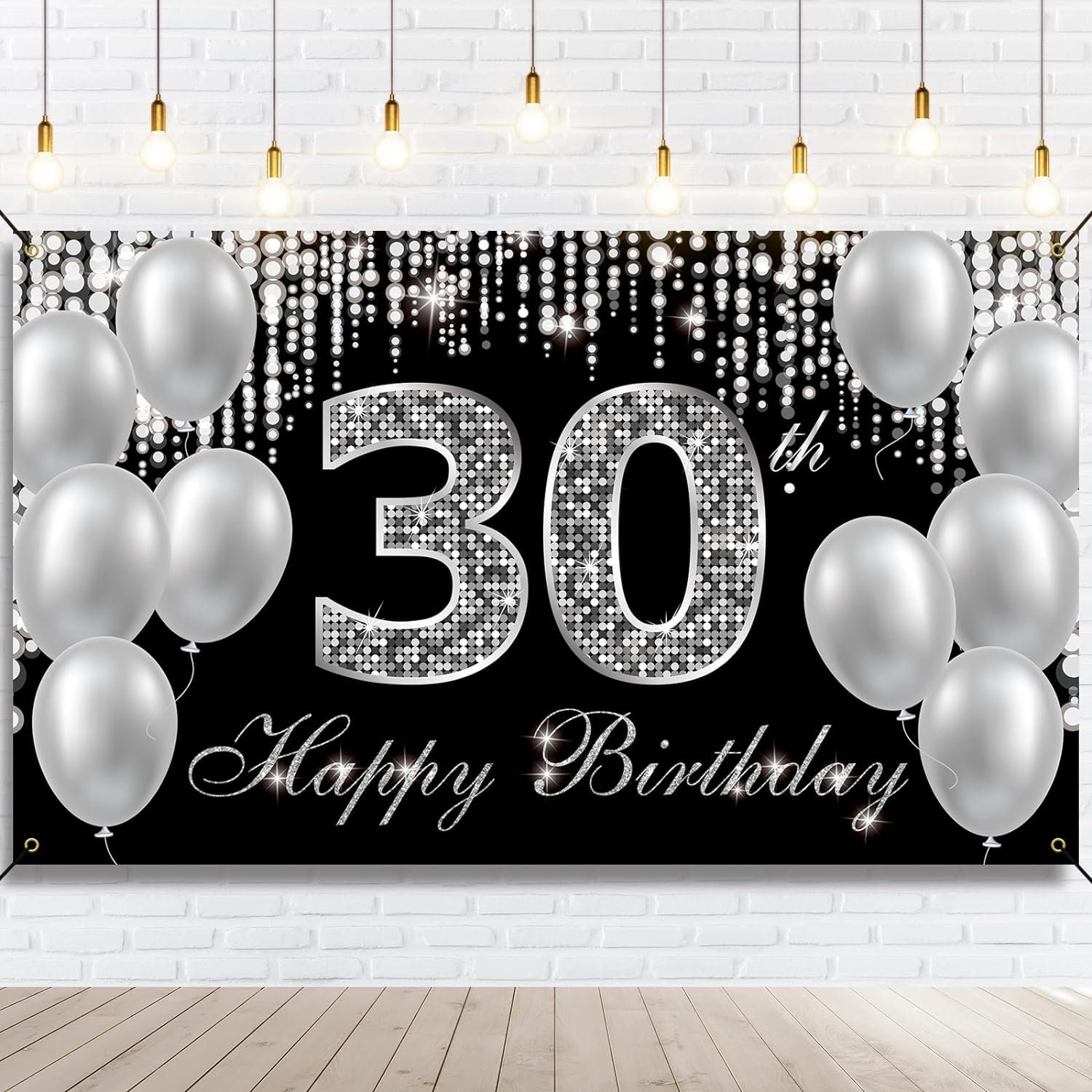 30th Birthday Banner Backdrop Decorations Men Women Black and Silver ...