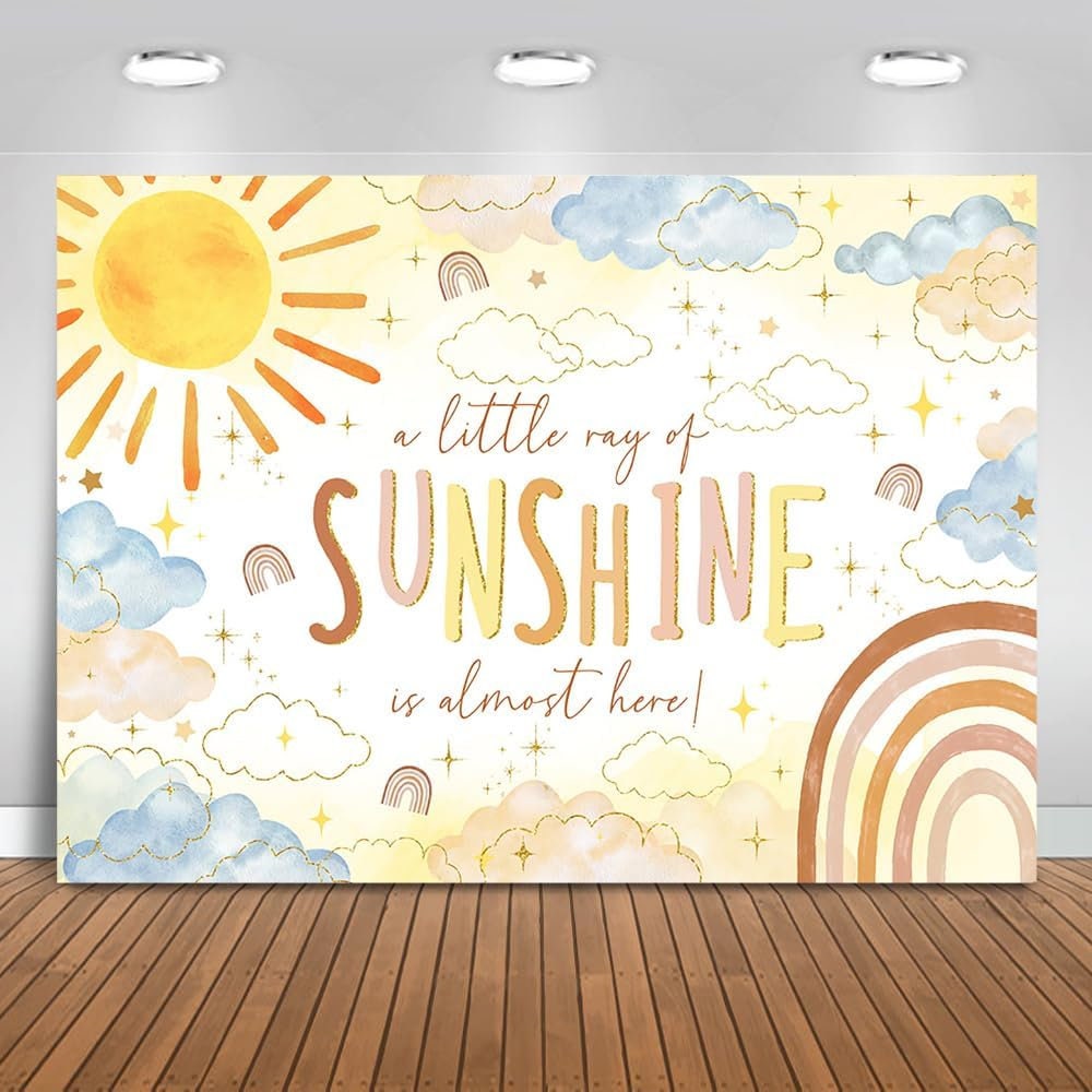 Sunshine Shower Banner Backdrop, Little Ray of Sunshine is Almost Due ...