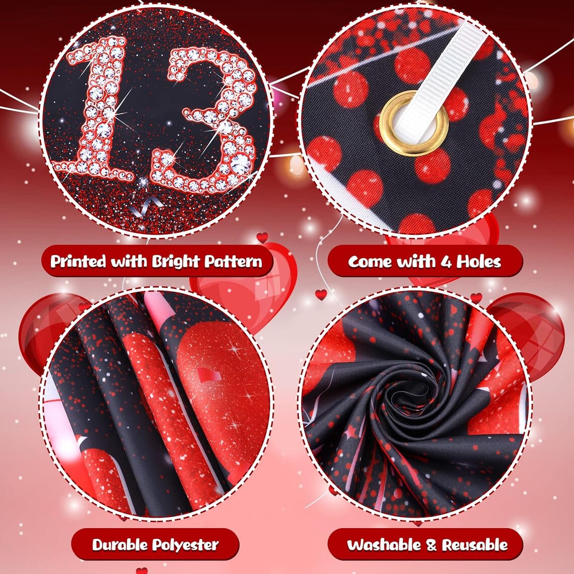 Large 13th Birthday Banner Backdrop and Balloons Decorations Black and ...