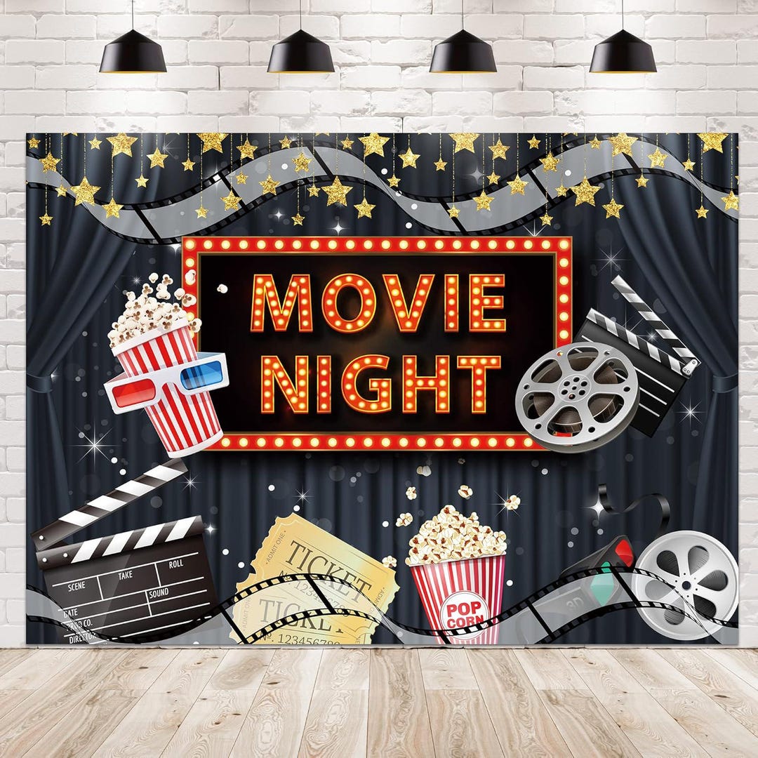 Movie Night Party Backdrop Banner, Movie Theater Cinema Theme Birthday ...