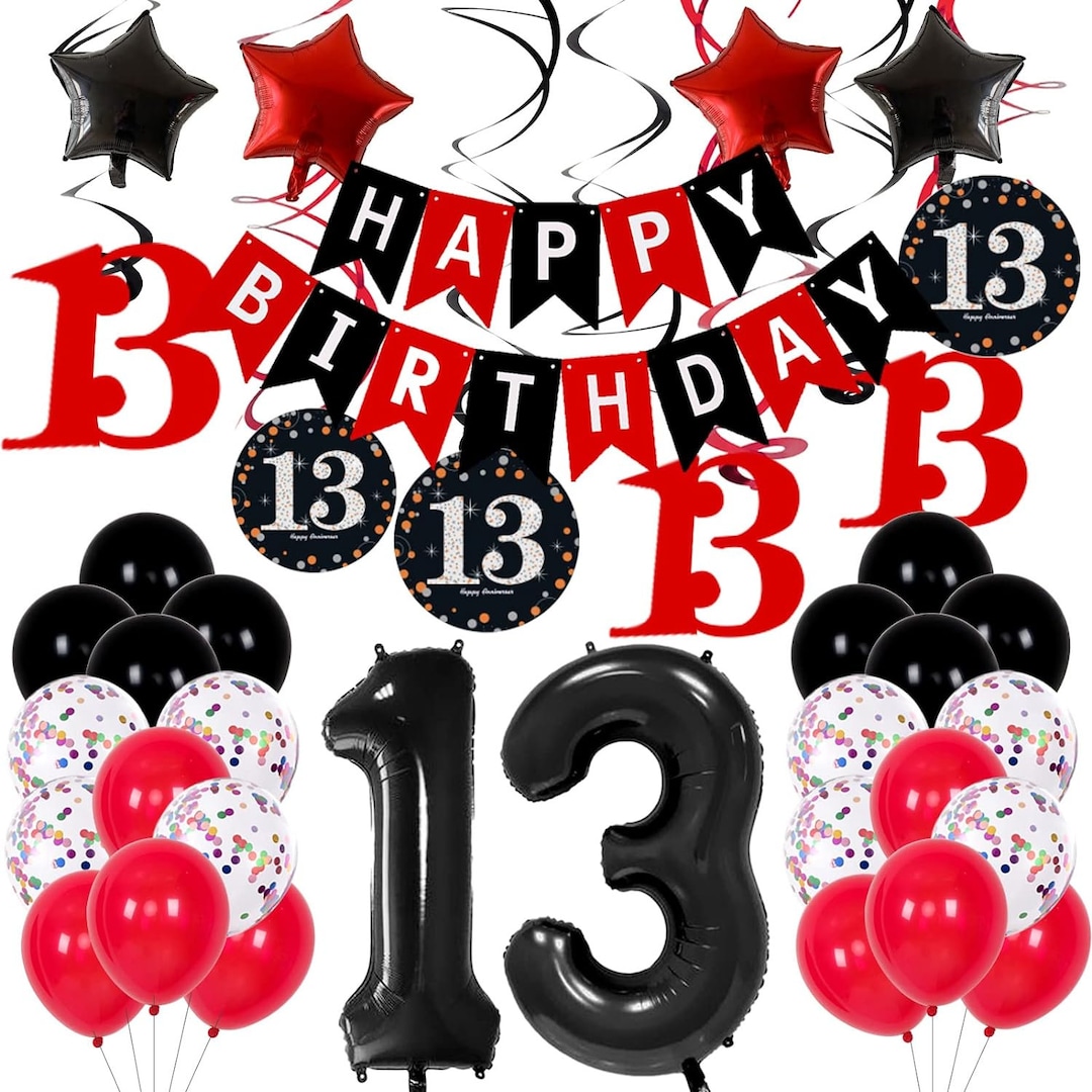 13th Birthday Decorations for Boys and Girls Black and Red, Black ...