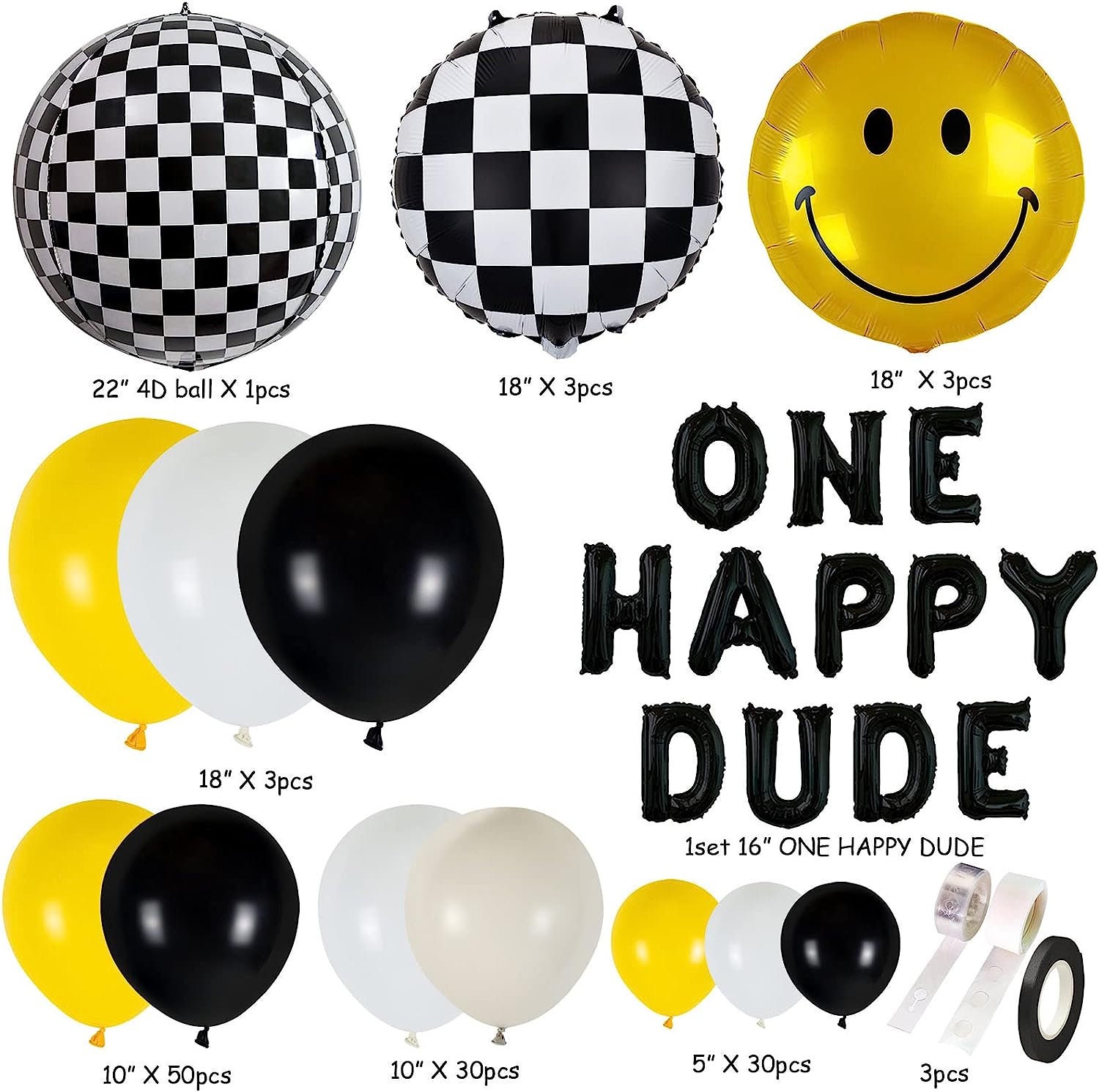 One Happy Dude Balloons Boys Smiley Face 1st Birthday Balloons Black ...