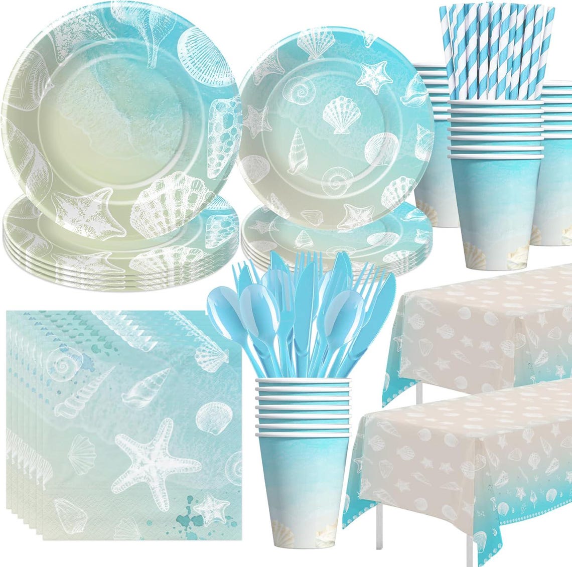 Seashell Beach Party Plates, Napkins, Cups, Tablecloth Disposable ...