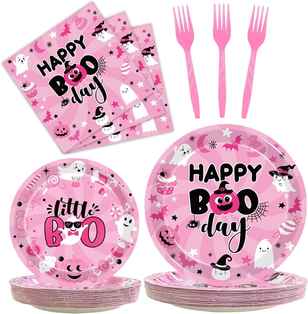 Pink Halloween Birthday Plates, Napkins, Forks Disposable Tableware ...
