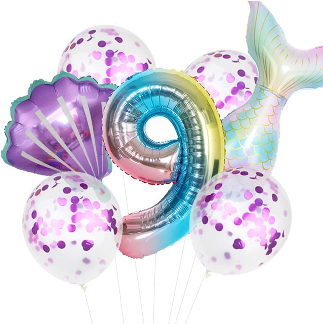 Mermaid 9th Birthday Balloons, Pastel Mermaid Balloons, Purple Blue ...