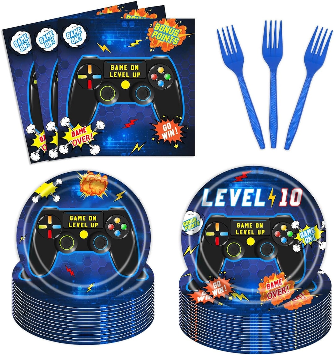 Video Game 10th Birthday Plates, Napkins, Forks Disposable Tableware ...