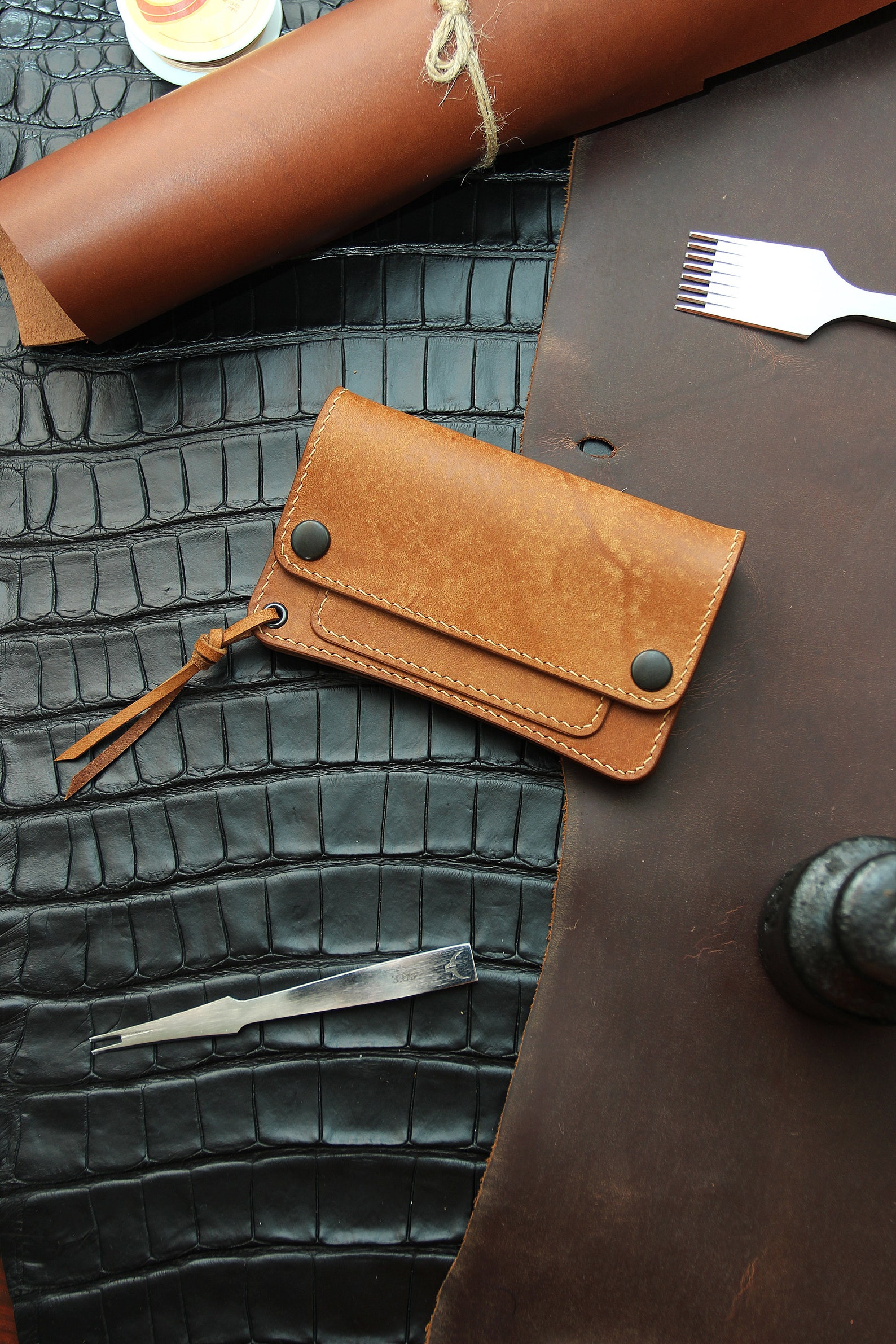 Leather Mini Trucker Wallet With A Ring for Chain or Lanyard Wallet for ...