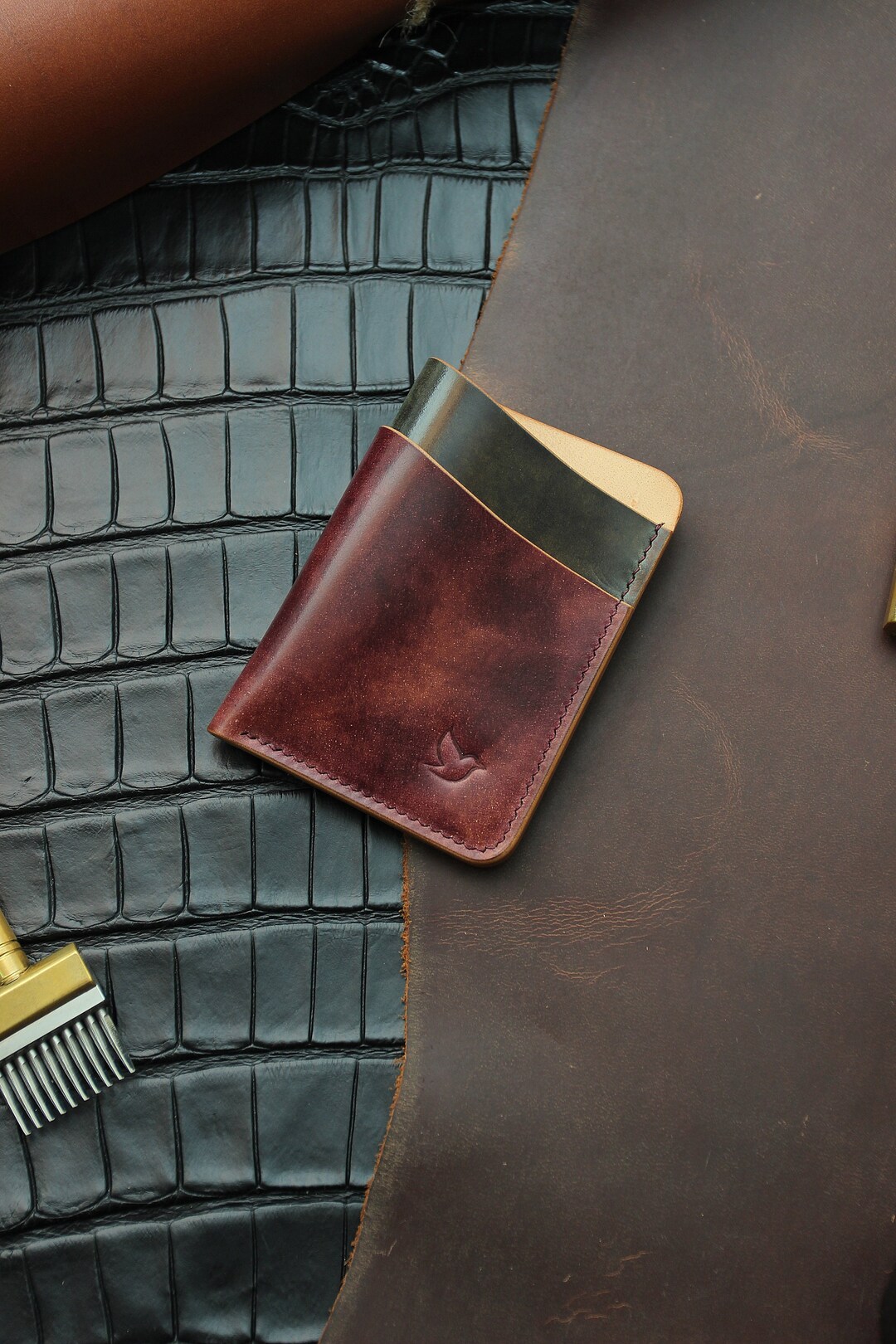 Shell Cordovan Leather Wallet Leather Card Holder Gift for Him Slim ...