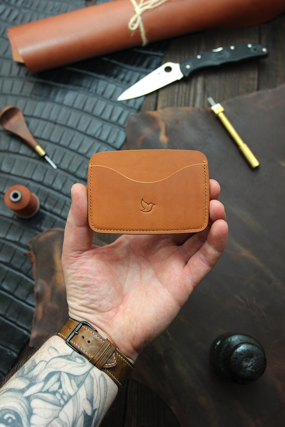 Leather Card Holder Business Card Holder Minimalist Wallet Gift Card ...