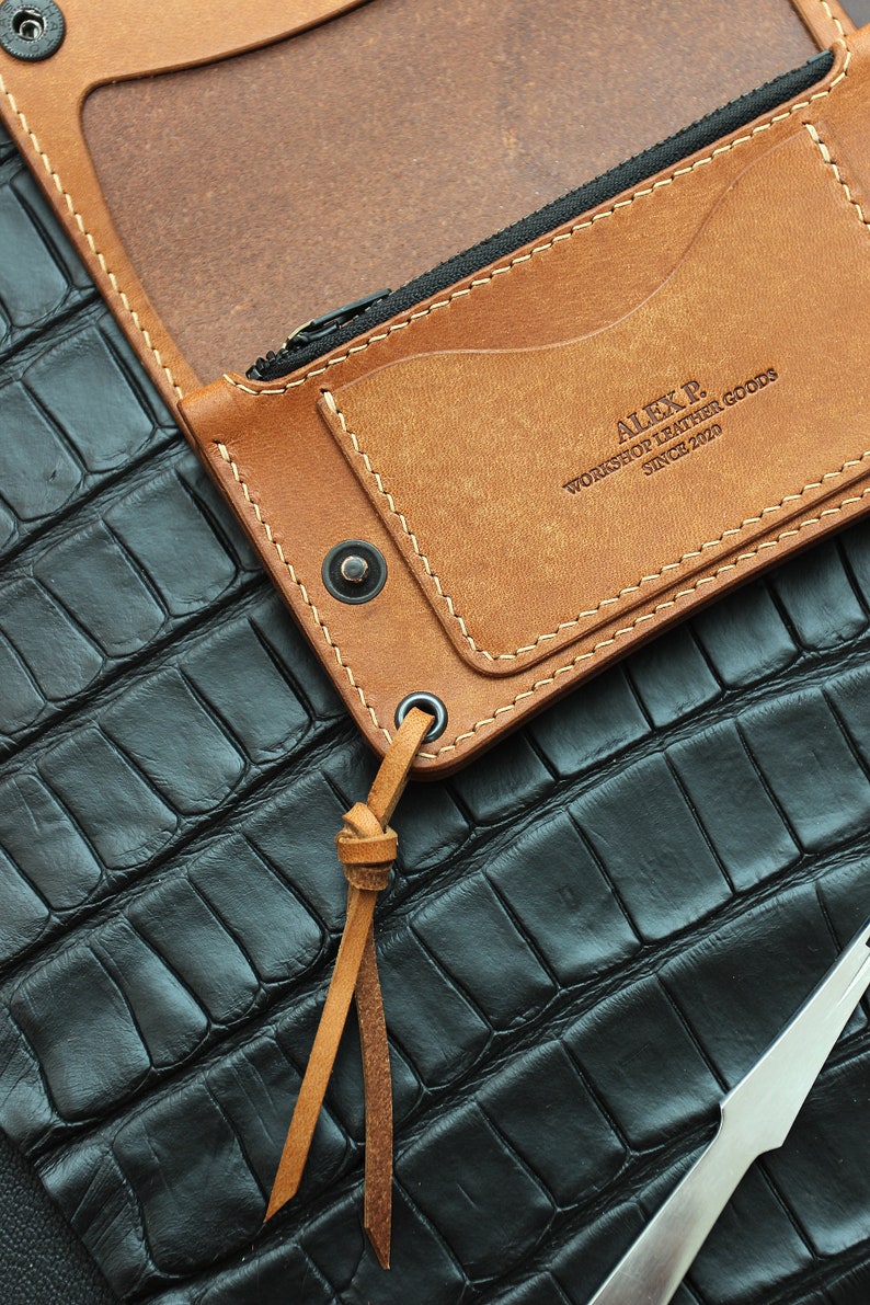 Leather Mini Trucker Wallet With A Ring for Chain or Lanyard Wallet for ...