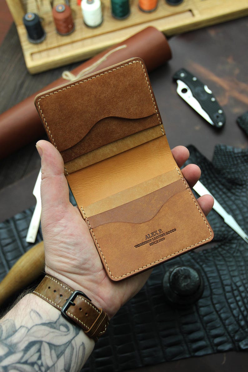 Leather Bifold Wallet Vertical Leather Wallet Mens Leather Wallet Woman ...