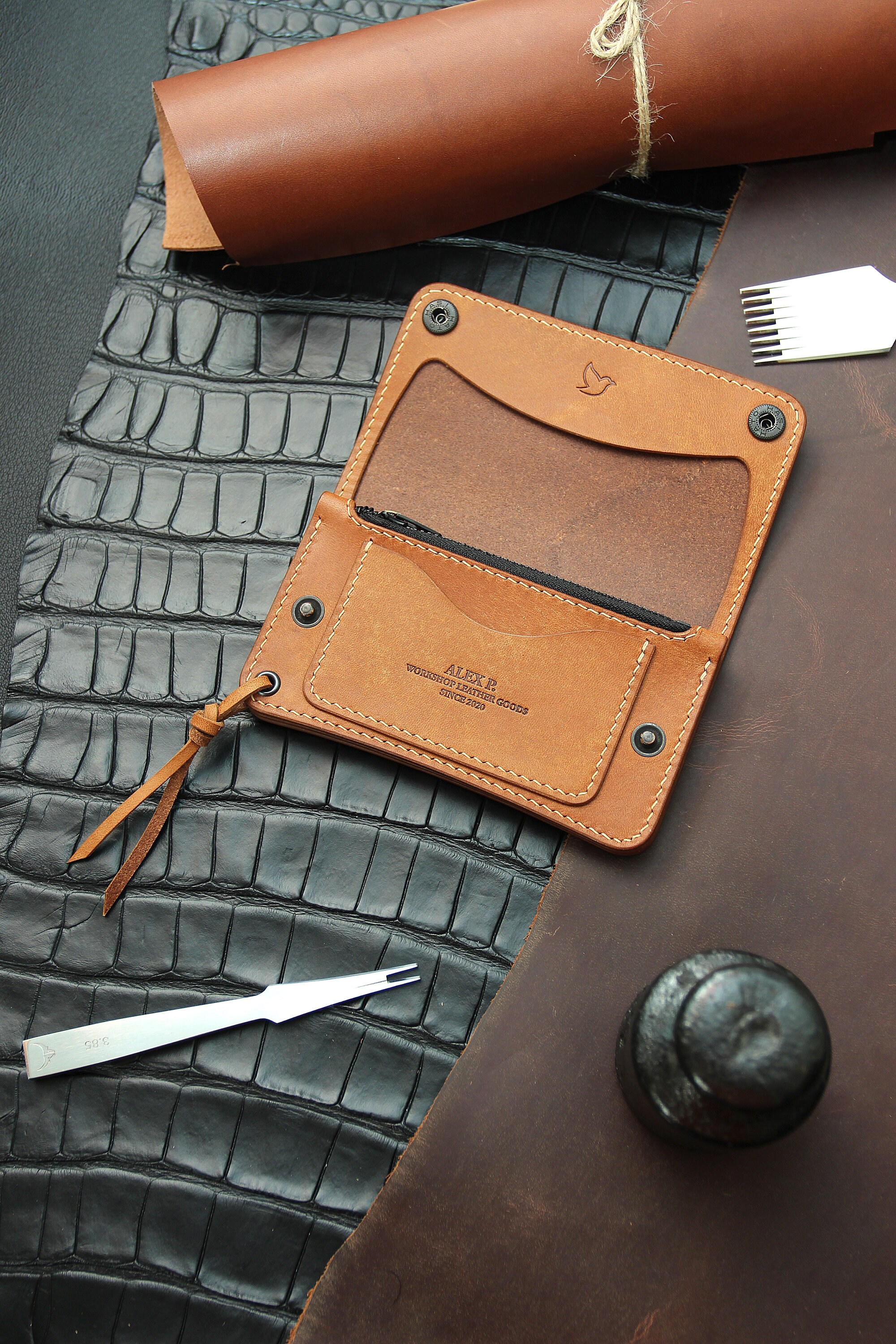 Leather Mini Trucker Wallet With A Ring for Chain or Lanyard Wallet for ...