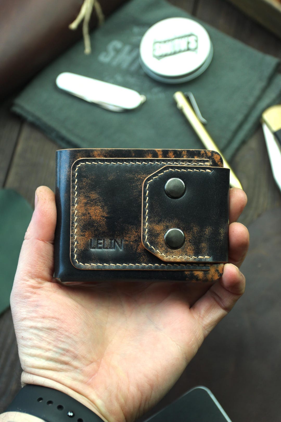 Shell Cordovan Minimalist Wallet – Handmade Leather EDC Wallet, Slim ...