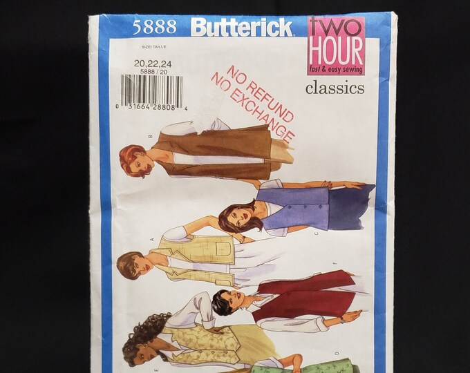 Butterick 5888 Sewing Pattern for Long and Short Vests in Plus Sizes 20 ...