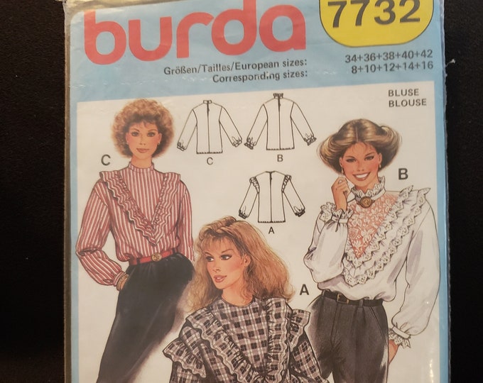 Burda 7732 Sewing Pattern for Victorian Type Blouse, Front V Panel ...