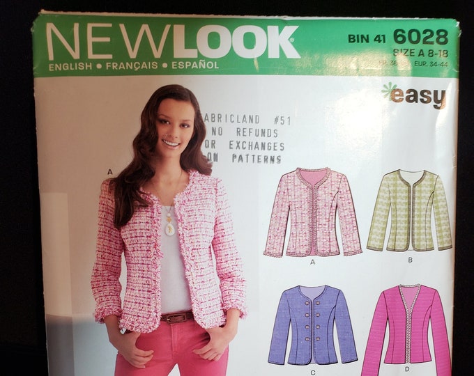 New Look 6028 Easy Sewing Pattern for Channel Type Jacket in Sizes 8-18 ...