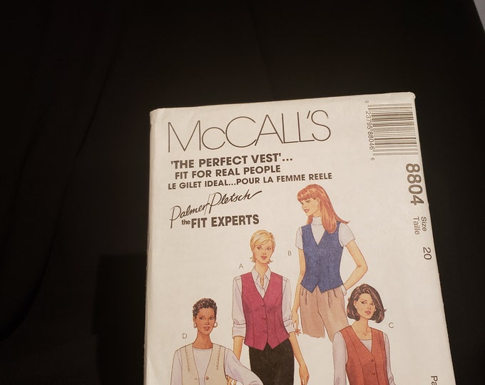 Mccall's 8804 Sewing Pattern for Palmer/pletsch the Fit Experts Women's Vest Variations Plus ...