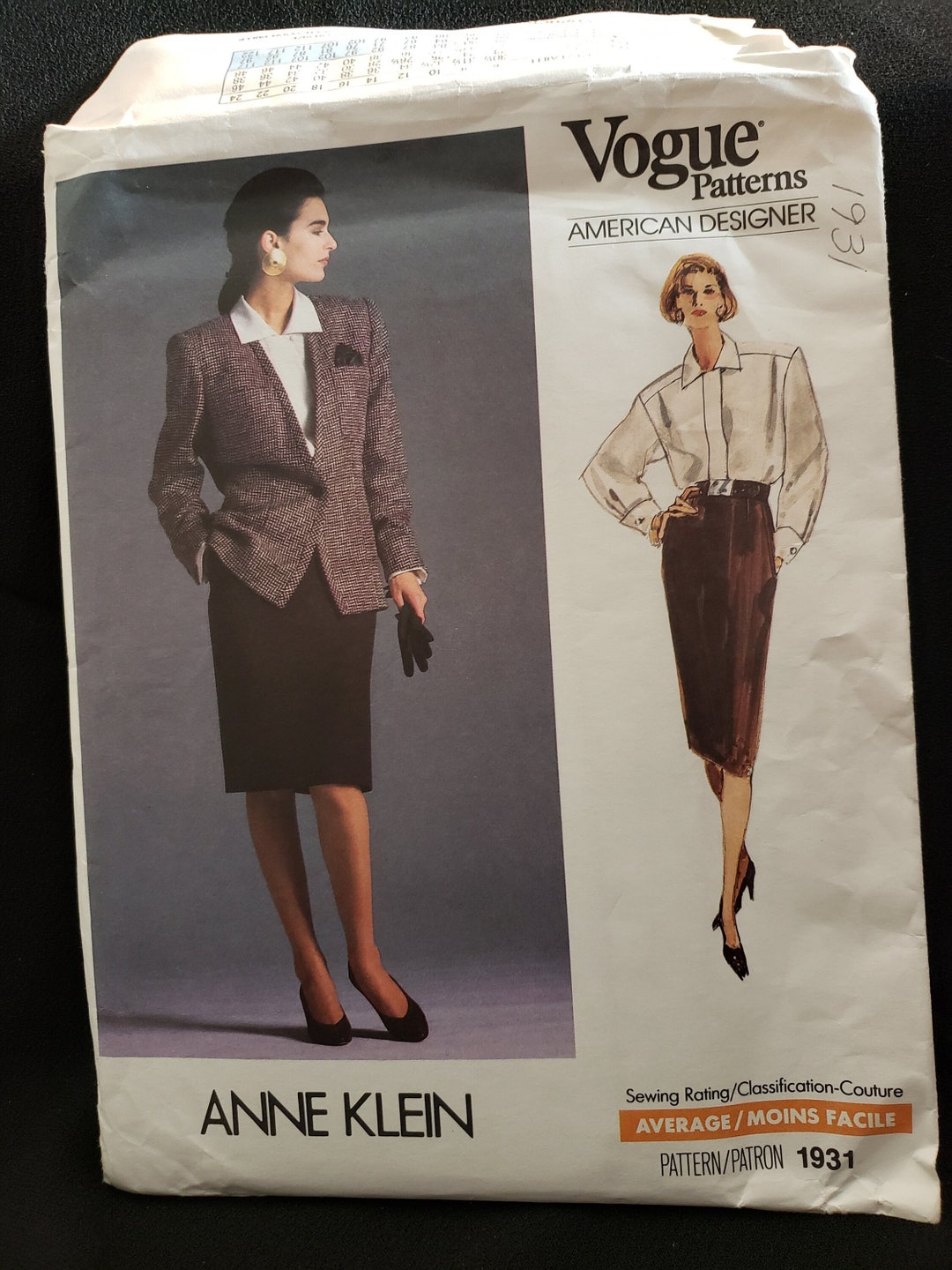 Vogue 1931 Sewing Pattern American Designer Anne Klein Misses' Jacket ...